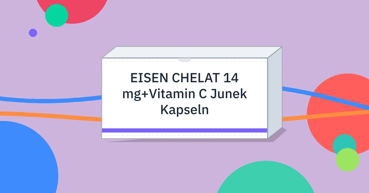 Symbolbild: Packung mit der Aufschrift EISEN CHELAT 14 mg+Vitamin C Junek Kapseln (PZN 10082246) – Verfügbarkeit und Bezug in Apotheken in Frankfurt am Main