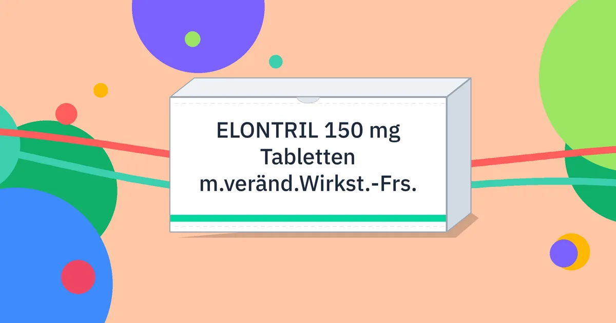 Symbolbild: Packung mit der Aufschrift ELONTRIL 150 mg Tabletten m.veränd.Wirkst.-Frs. (PZN 20107013) – Verfügbarkeit und Bezug in Apotheken in Frankfurt am Main