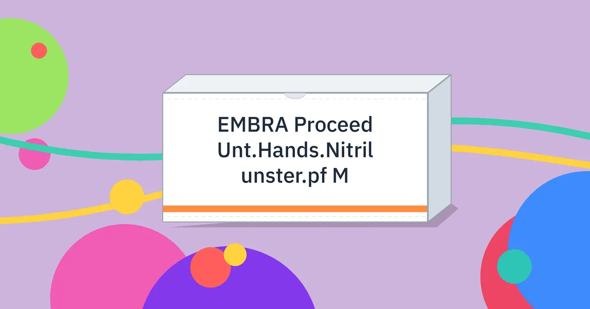 Symbolbild: Packung mit der Aufschrift EMBRA Proceed Unt.Hands.Nitril unster.pf M (PZN 19142398) – Verfügbarkeit und Bezug in Apotheken in Frankfurt am Main
