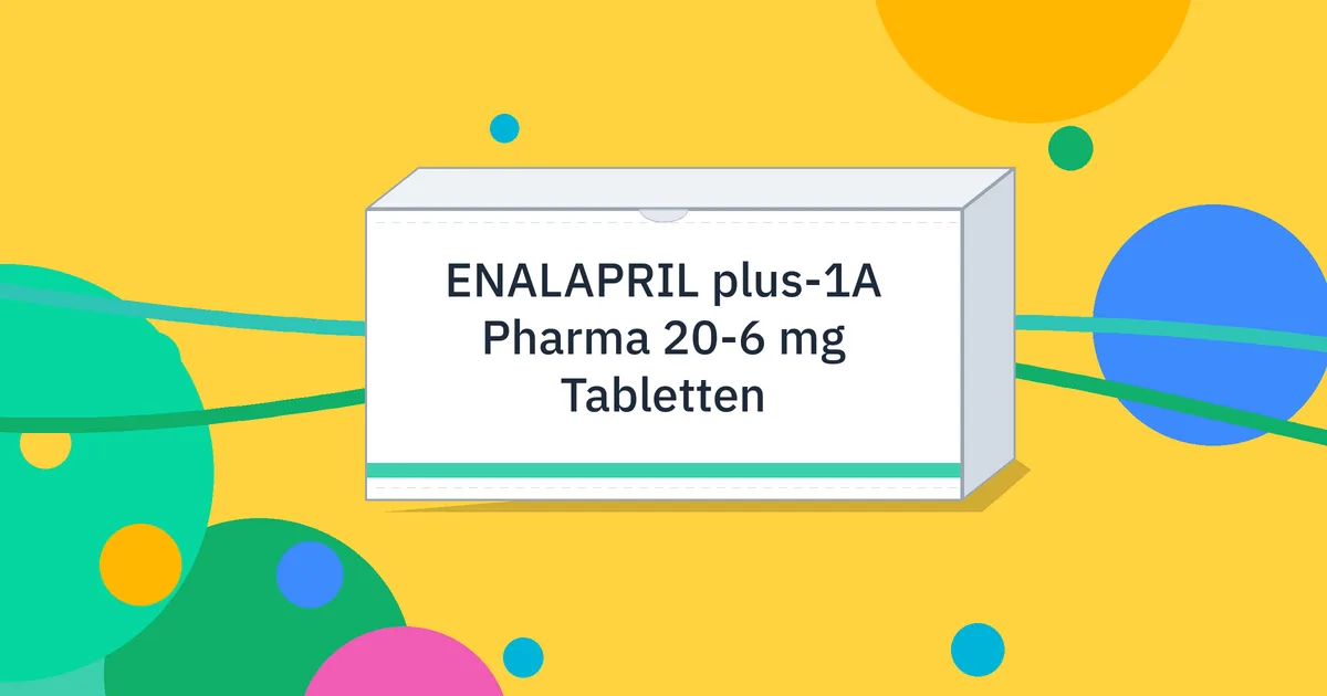 Symbolbild: Packung mit der Aufschrift ENALAPRIL plus-1A Pharma 20-6 mg Tabletten (PZN 04199524) – Verfügbarkeit und Bezug in Apotheken in Frankfurt am Main