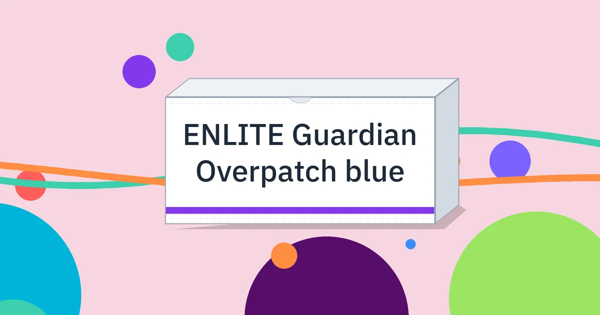 Symbolbild: Packung mit der Aufschrift ENLITE Guardian Overpatch blue (PZN 19864111) – Verfügbarkeit und Bezug in Apotheken in Frankfurt am Main