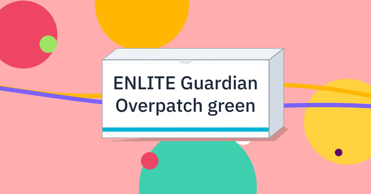 Symbolbild: Packung mit der Aufschrift ENLITE Guardian Overpatch green (PZN 19864045) – Verfügbarkeit und Bezug in Apotheken in Frankfurt am Main