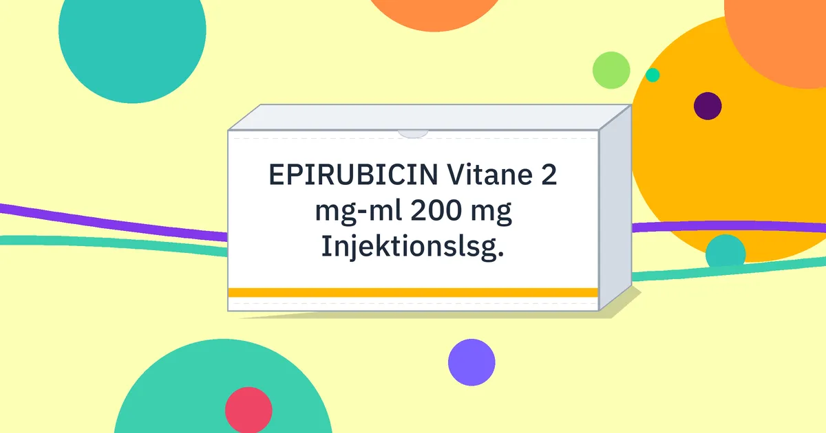 Symbolbild: Packung mit der Aufschrift EPIRUBICIN Vitane 2 mg-ml 200 mg Injektionslsg. (PZN 11384185) – Verfügbarkeit und Bezug in Apotheken in Frankfurt am Main