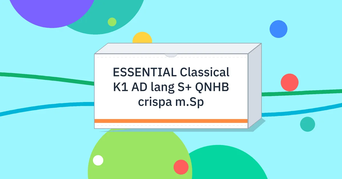 Symbolbild: Packung mit der Aufschrift ESSENTIAL Classical K1 AD lang S+ QNHB crispa m.Sp (PZN 18867024) – Verfügbarkeit und Bezug in Apotheken in Frankfurt am Main