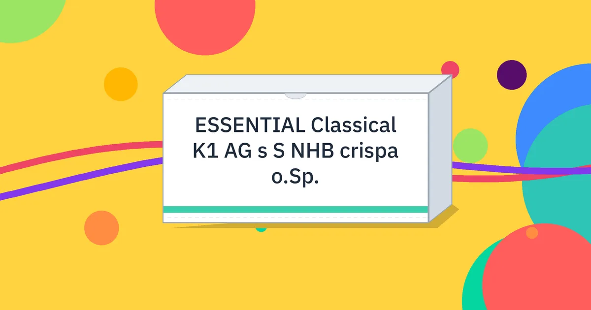 Symbolbild: Packung mit der Aufschrift ESSENTIAL Classical K1 AG s S NHB crispa o.Sp. (PZN 17003586) – Verfügbarkeit und Bezug in Apotheken in Frankfurt am Main
