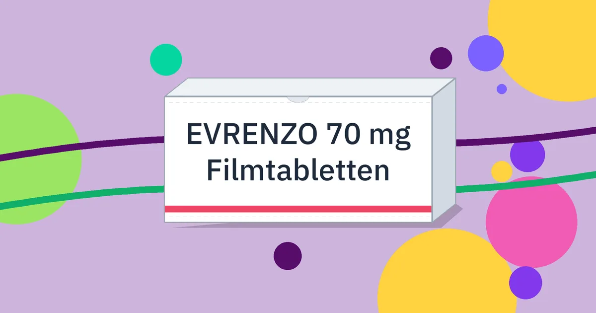 Symbolbild: Packung mit der Aufschrift EVRENZO 70 mg Filmtabletten (PZN 20011885) – Verfügbarkeit und Bezug in Apotheken in Frankfurt am Main