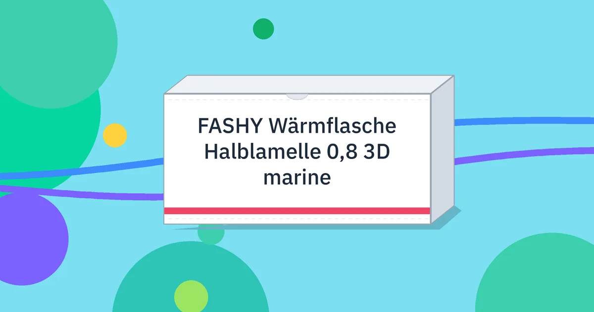 Symbolbild: Packung mit der Aufschrift FASHY Wärmflasche Halblamelle 0,8 3D marine (PZN 18025704) – Verfügbarkeit und Bezug in Apotheken in Frankfurt am Main