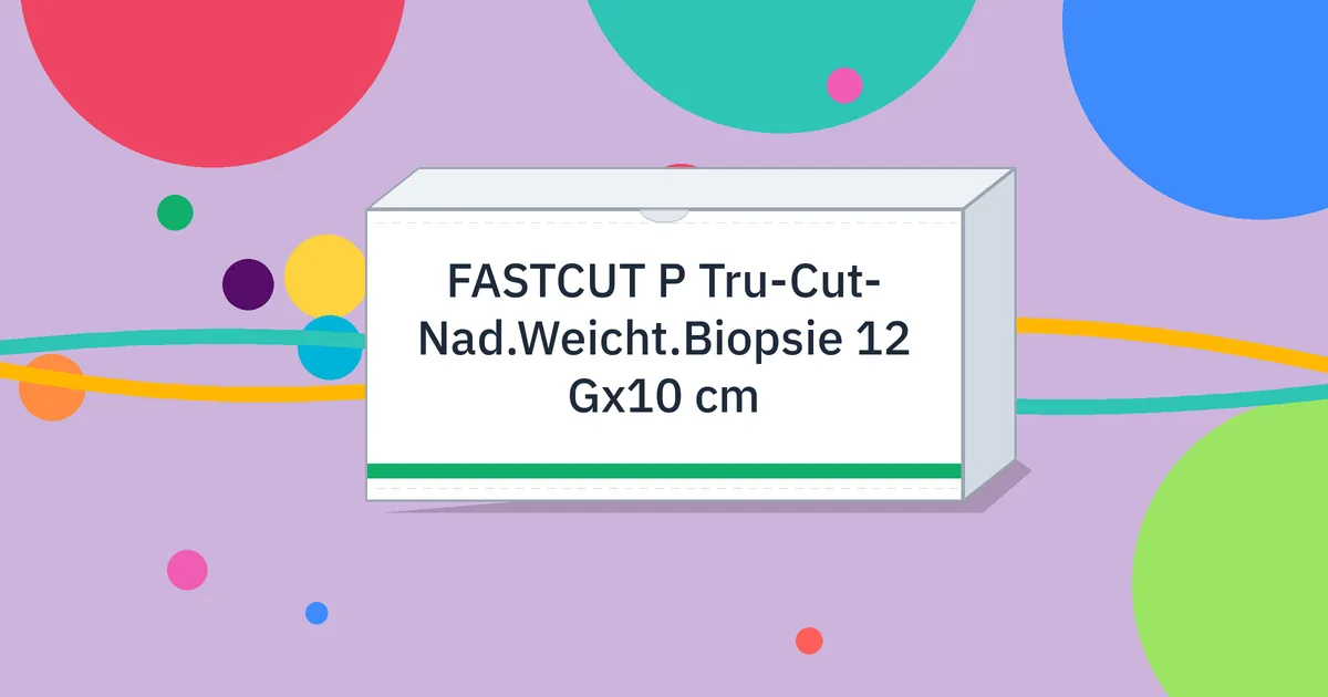 Symbolbild: Packung mit der Aufschrift FASTCUT P Tru-Cut-Nad.Weicht.Biopsie 12 Gx10 cm (PZN 19734667) – Verfügbarkeit und Bezug in Apotheken in Frankfurt am Main
