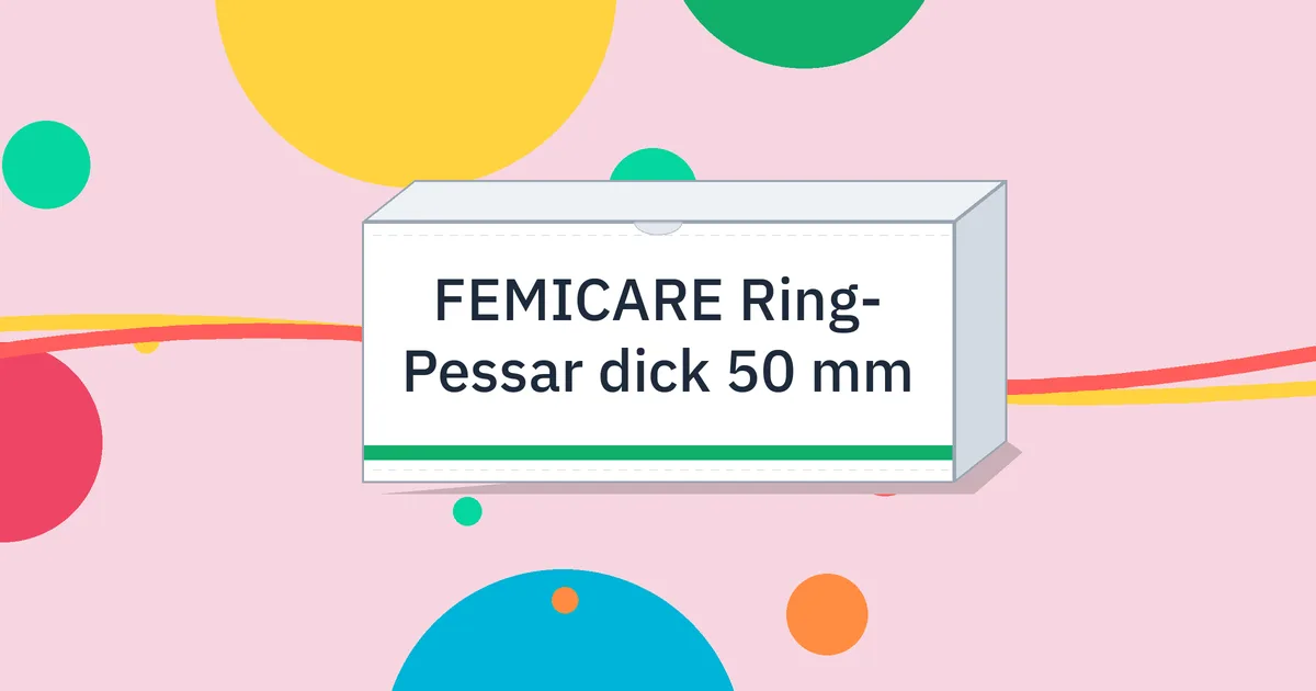 Symbolbild: Packung mit der Aufschrift FEMICARE Ring-Pessar dick 50 mm (PZN 19336151) – Verfügbarkeit und Bezug in Apotheken in Frankfurt am Main