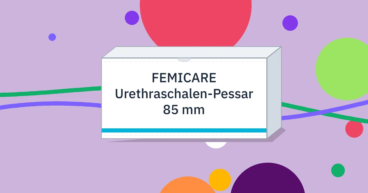 Symbolbild: Packung mit der Aufschrift FEMICARE Urethraschalen-Pessar 85 mm (PZN 19336719) – Verfügbarkeit und Bezug in Apotheken in Frankfurt am Main