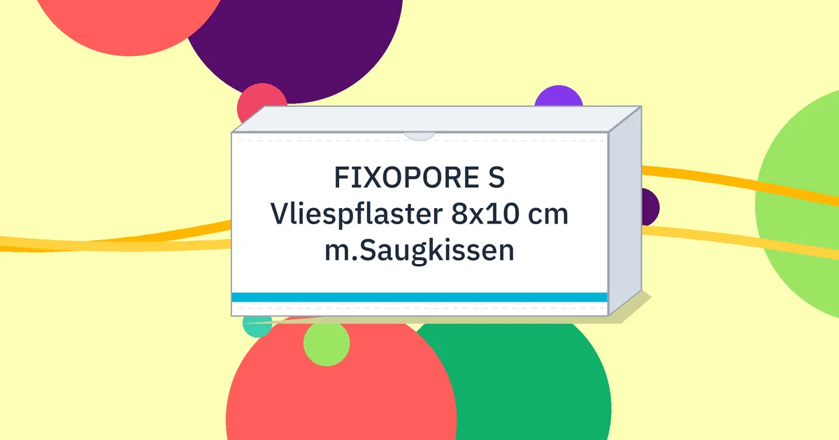 Symbolbild: Packung mit der Aufschrift FIXOPORE S Vliespflaster 8x10 cm m.Saugkissen (PZN 04941018) – Verfügbarkeit und Bezug in Apotheken in Frankfurt am Main