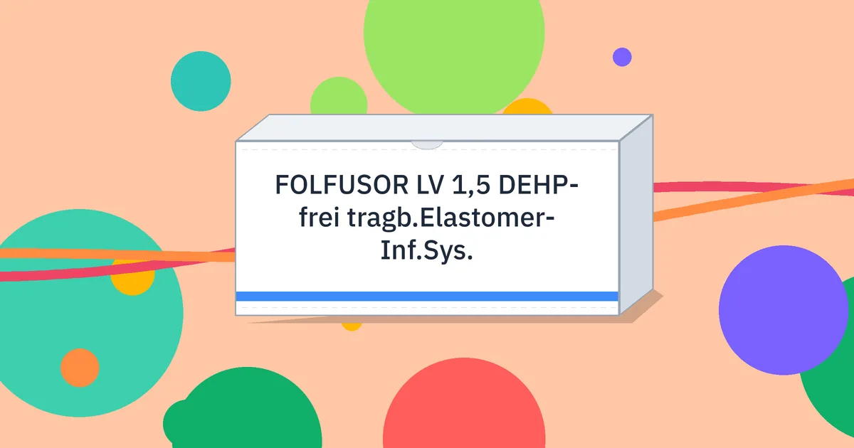 Symbolbild: Packung mit der Aufschrift FOLFUSOR LV 1,5 DEHP-frei tragb.Elastomer-Inf.Sys. (PZN 14253319) – Verfügbarkeit und Bezug in Apotheken in Frankfurt am Main