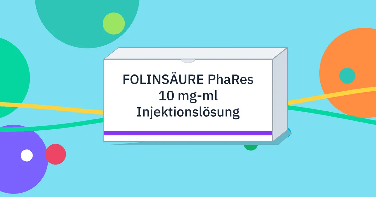 Symbolbild: Packung mit der Aufschrift FOLINSÄURE PhaRes 10 mg-ml Injektionslösung (PZN 12476601) – Verfügbarkeit und Bezug in Apotheken in Frankfurt am Main