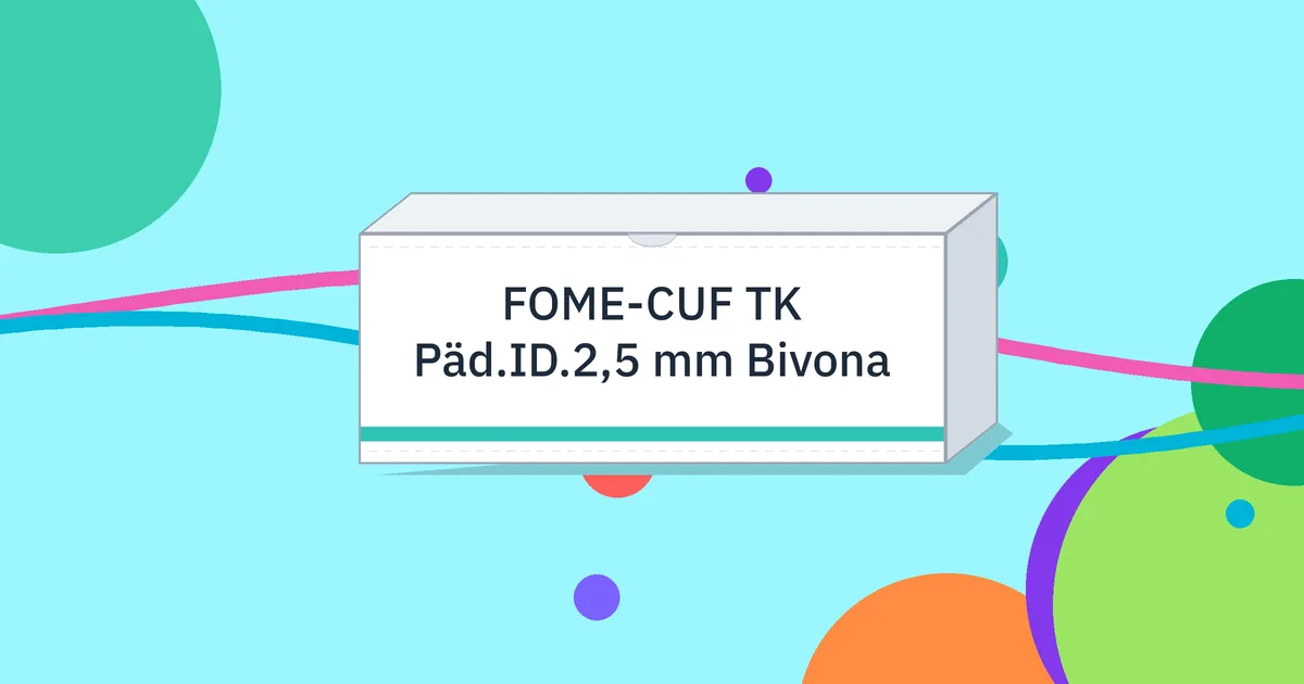 Symbolbild: Packung mit der Aufschrift FOME-CUF TK Päd.ID.2,5 mm Bivona (PZN 02255460) – Verfügbarkeit und Bezug in Apotheken in Frankfurt am Main