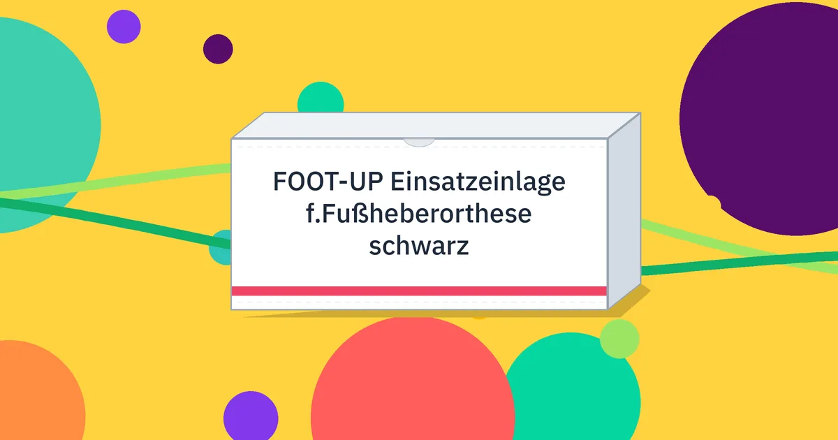 Symbolbild: Packung mit der Aufschrift FOOT-UP Einsatzeinlage f.Fußheberorthese schwarz (PZN 19450875) – Verfügbarkeit und Bezug in Apotheken in Frankfurt am Main