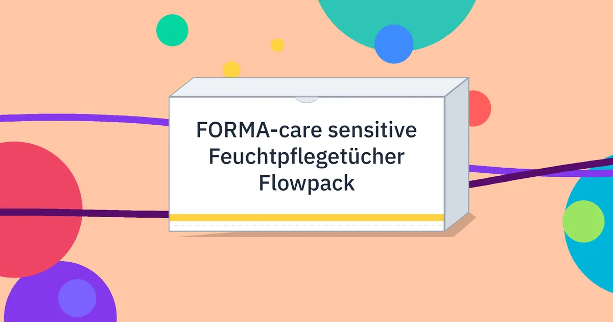 Symbolbild: Packung mit der Aufschrift FORMA-care sensitive Feuchtpflegetücher Flowpack (PZN 18706077) – Verfügbarkeit und Bezug in Apotheken in Frankfurt am Main