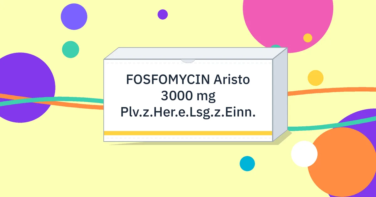 Symbolbild: Packung mit der Aufschrift FOSFOMYCIN Aristo 3000 mg Plv.z.Her.e.Lsg.z.Einn. (PZN 07120894) – Verfügbarkeit und Bezug in Apotheken in Frankfurt am Main
