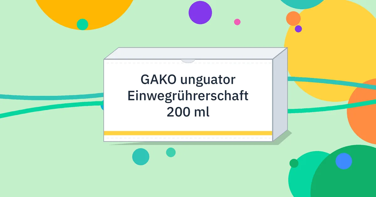 Symbolbild: Packung mit der Aufschrift GAKO unguator Einwegrührerschaft 200 ml (PZN 11603693) – Verfügbarkeit und Bezug in Apotheken in Frankfurt am Main