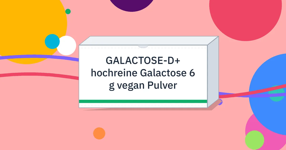 Symbolbild: Packung mit der Aufschrift GALACTOSE-D+ hochreine Galactose 6 g vegan Pulver (PZN 18875029) – Verfügbarkeit und Bezug in Apotheken in Frankfurt am Main