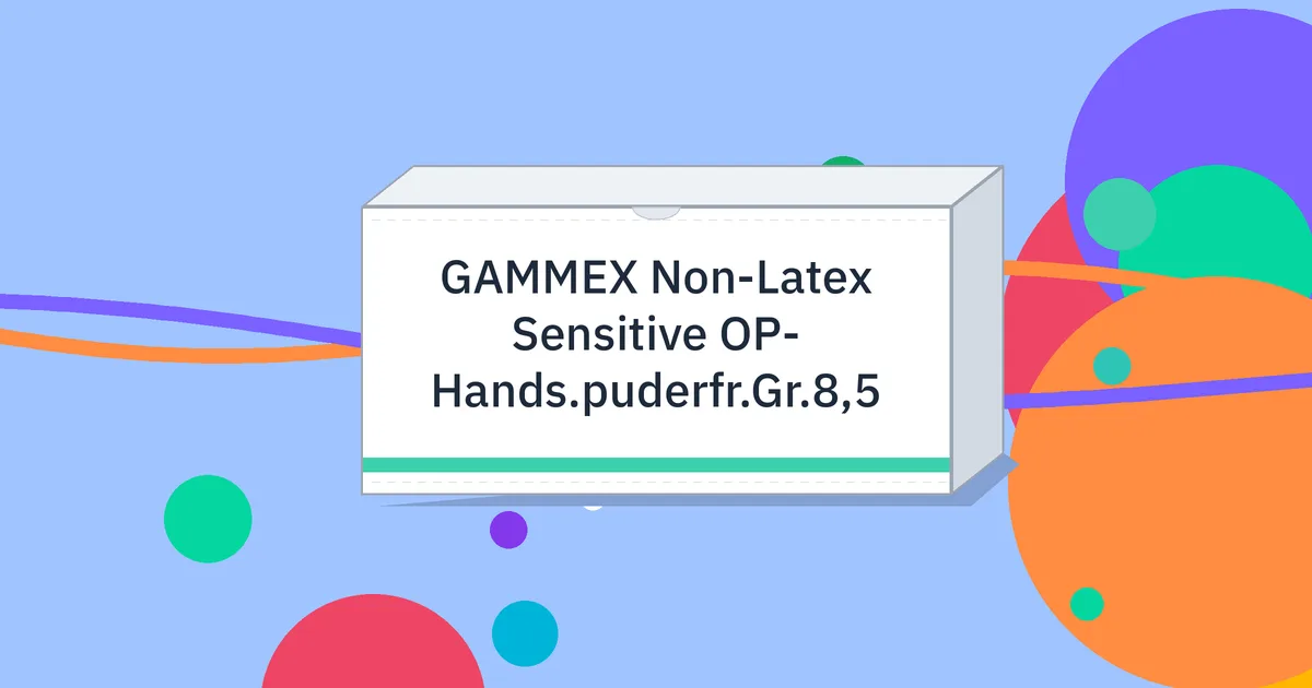 Symbolbild: Packung mit der Aufschrift GAMMEX Non-Latex Sensitive OP-Hands.puderfr.Gr.8,5 (PZN 11298445) – Verfügbarkeit und Bezug in Apotheken in Frankfurt am Main