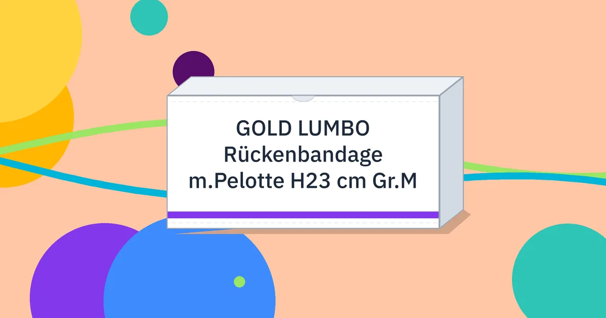 Symbolbild: Packung mit der Aufschrift GOLD LUMBO Rückenbandage m.Pelotte H23 cm Gr.M (PZN 19133749) – Verfügbarkeit und Bezug in Apotheken in Frankfurt am Main