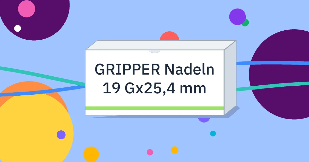 Symbolbild: Packung mit der Aufschrift GRIPPER Nadeln 19 Gx25,4 mm (PZN 05495816) – Verfügbarkeit und Bezug in Apotheken in Frankfurt am Main