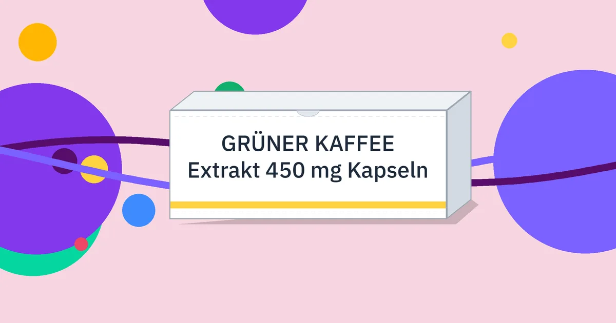 Symbolbild: Packung mit der Aufschrift GRÜNER KAFFEE Extrakt 450 mg Kapseln (PZN 10198523) – Verfügbarkeit und Bezug in Apotheken in Frankfurt am Main