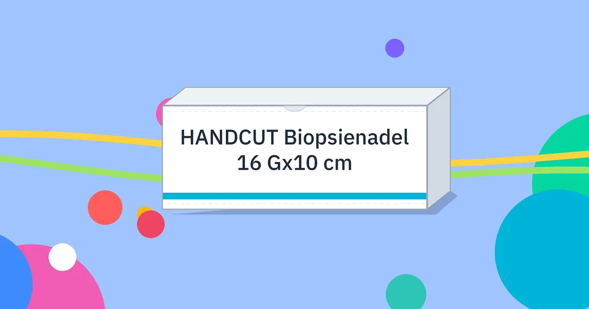 Symbolbild: Packung mit der Aufschrift HANDCUT Biopsienadel 16 Gx10 cm (PZN 16921593) – Verfügbarkeit und Bezug in Apotheken in Frankfurt am Main