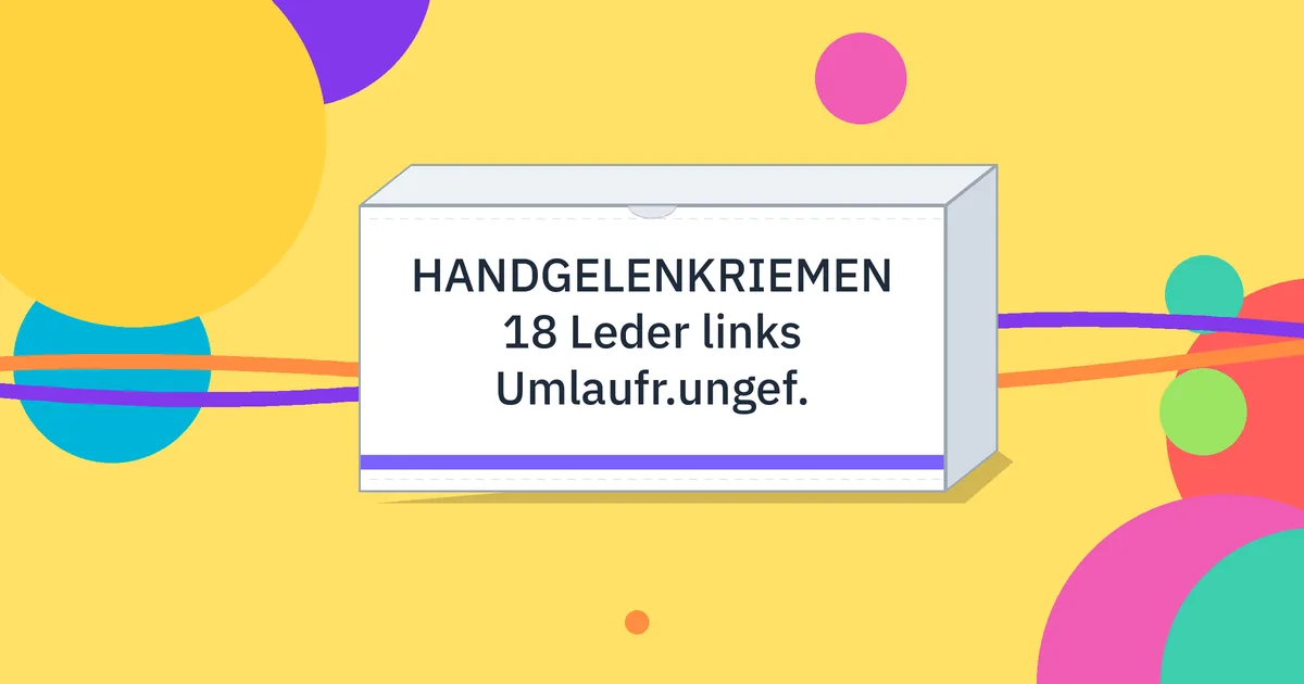 Symbolbild: Packung mit der Aufschrift HANDGELENKRIEMEN 18 Leder links Umlaufr.ungef. (PZN 03230597) – Verfügbarkeit und Bezug in Apotheken in Frankfurt am Main
