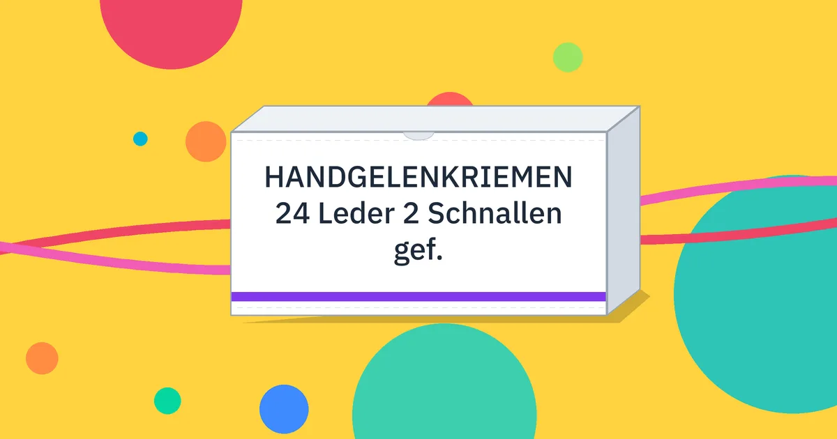 Symbolbild: Packung mit der Aufschrift HANDGELENKRIEMEN 24 Leder 2 Schnallen gef. (PZN 01727543) – Verfügbarkeit und Bezug in Apotheken in Frankfurt am Main
