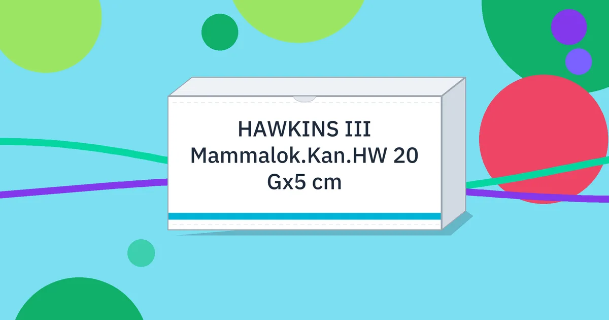 Symbolbild: Packung mit der Aufschrift HAWKINS III Mammalok.Kan.HW 20 Gx5 cm (PZN 04501696) – Verfügbarkeit und Bezug in Apotheken in Frankfurt am Main