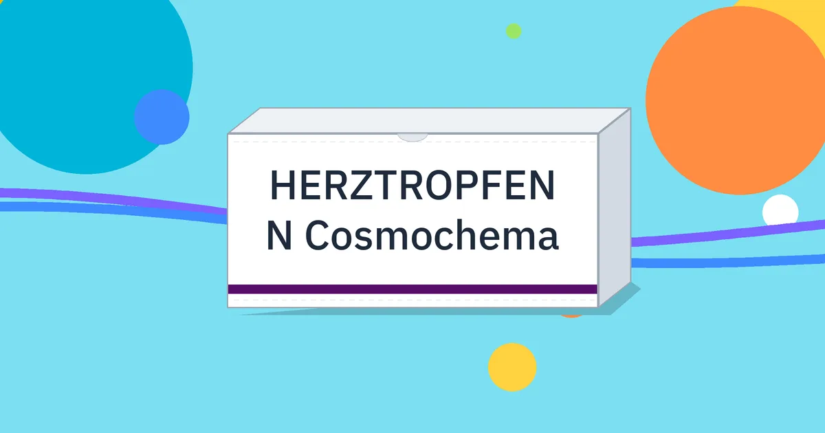 Symbolbild: Packung mit der Aufschrift HERZTROPFEN N Cosmochema (PZN 03914953) – Verfügbarkeit und Bezug in Apotheken in Frankfurt am Main