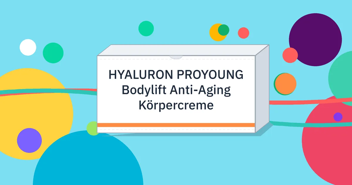 Symbolbild: Packung mit der Aufschrift HYALURON PROYOUNG Bodylift Anti-Aging Körpercreme (PZN 16945659) – Verfügbarkeit und Bezug in Apotheken in Frankfurt am Main