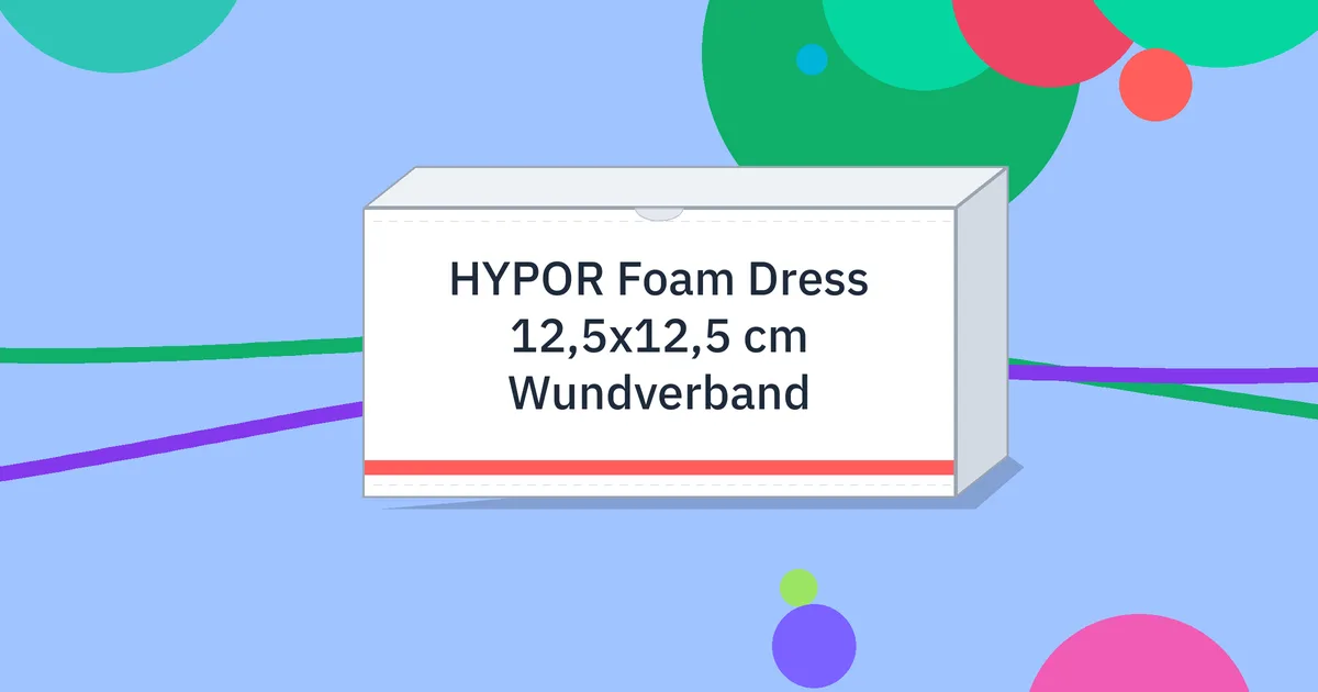 Symbolbild: Packung mit der Aufschrift HYPOR Foam Dress 12,5x12,5 cm Wundverband (PZN 18734205) – Verfügbarkeit und Bezug in Apotheken in Frankfurt am Main