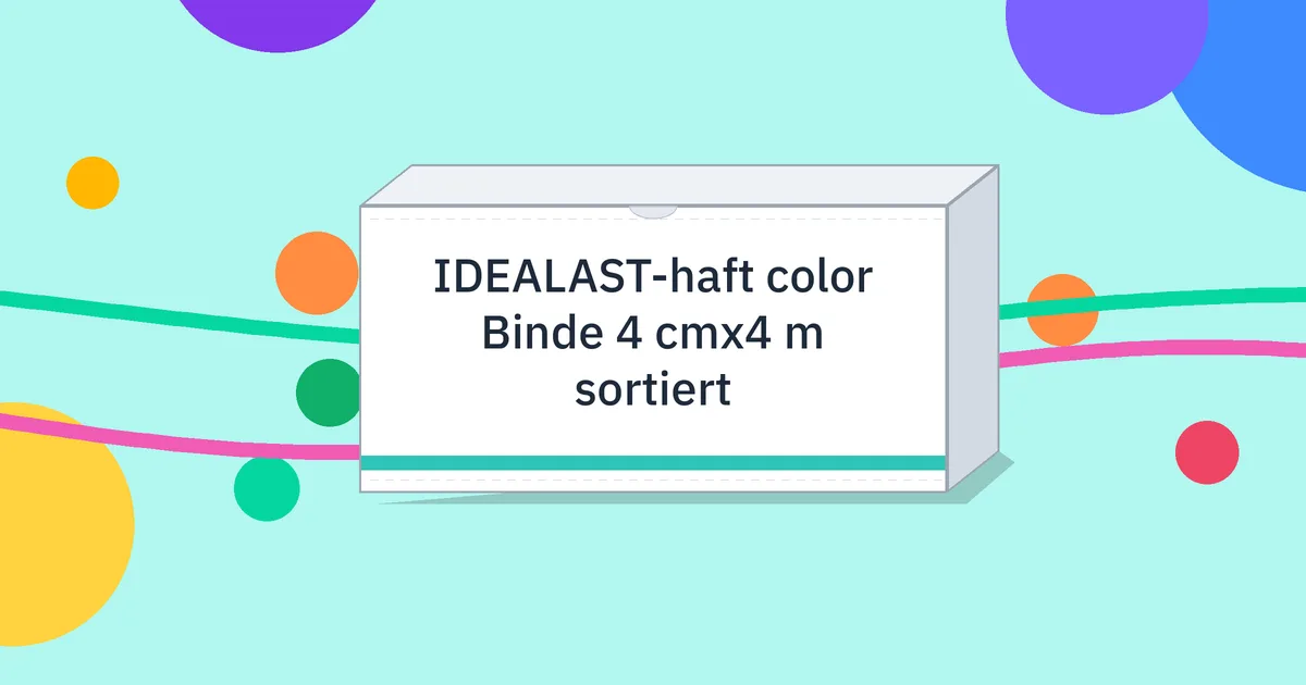 Symbolbild: Packung mit der Aufschrift IDEALAST-haft color Binde 4 cmx4 m sortiert (PZN 10109465) – Verfügbarkeit und Bezug in Apotheken in Frankfurt am Main