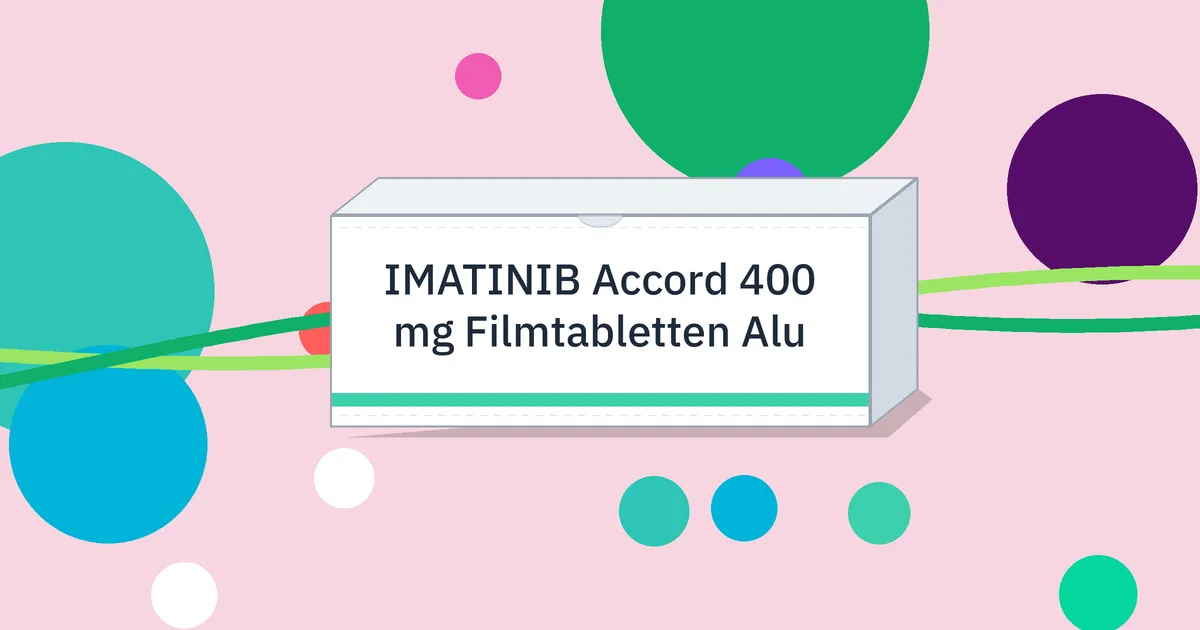Symbolbild: Packung mit der Aufschrift IMATINIB Accord 400 mg Filmtabletten Alu (PZN 19555410) – Verfügbarkeit und Bezug in Apotheken in Frankfurt am Main