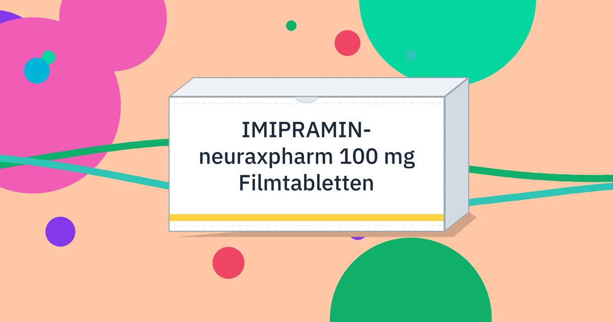 Symbolbild: Packung mit der Aufschrift IMIPRAMIN-neuraxpharm 100 mg Filmtabletten (PZN 06867332) – Verfügbarkeit und Bezug in Apotheken in Frankfurt am Main