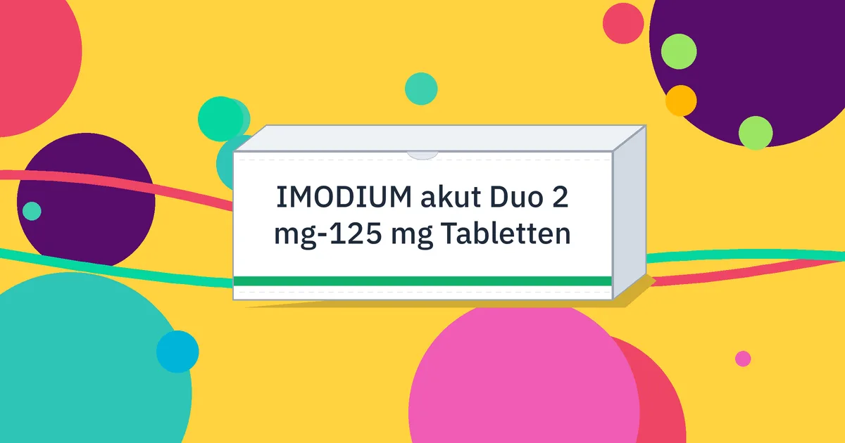 Symbolbild: Packung mit der Aufschrift IMODIUM akut Duo 2 mg-125 mg Tabletten (PZN 17382709) – Verfügbarkeit und Bezug in Apotheken in Frankfurt am Main