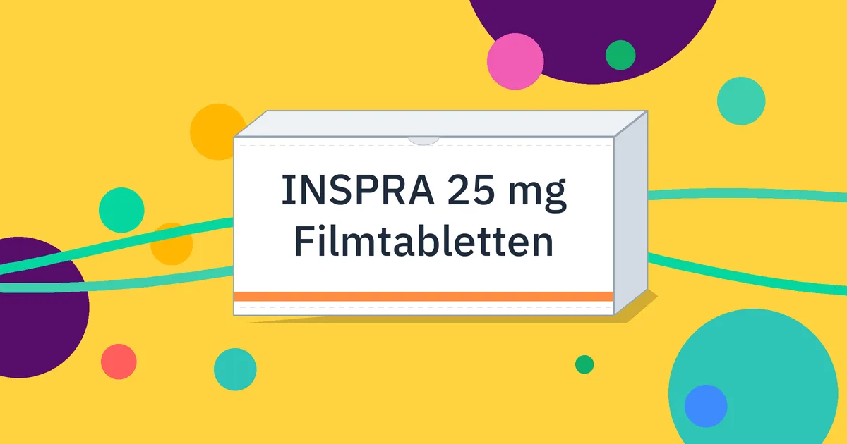 Symbolbild: Packung mit der Aufschrift INSPRA 25 mg Filmtabletten (PZN 15568261) – Verfügbarkeit und Bezug in Apotheken in Frankfurt am Main