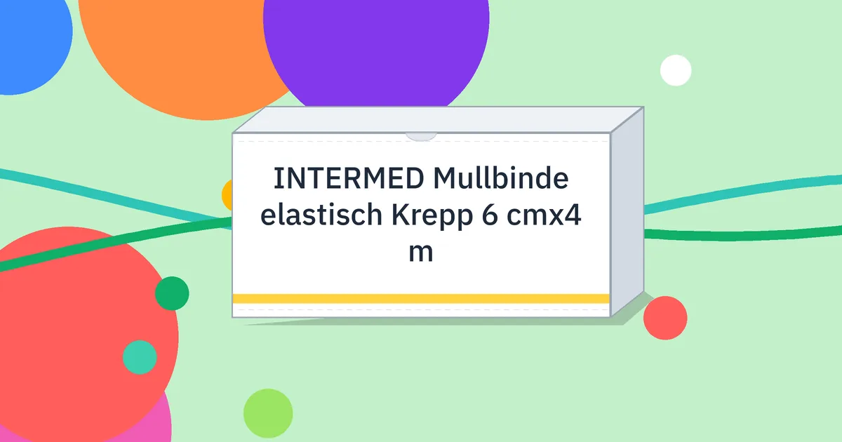 Symbolbild: Packung mit der Aufschrift INTERMED Mullbinde elastisch Krepp 6 cmx4 m (PZN 02697761) – Verfügbarkeit und Bezug in Apotheken in Frankfurt am Main