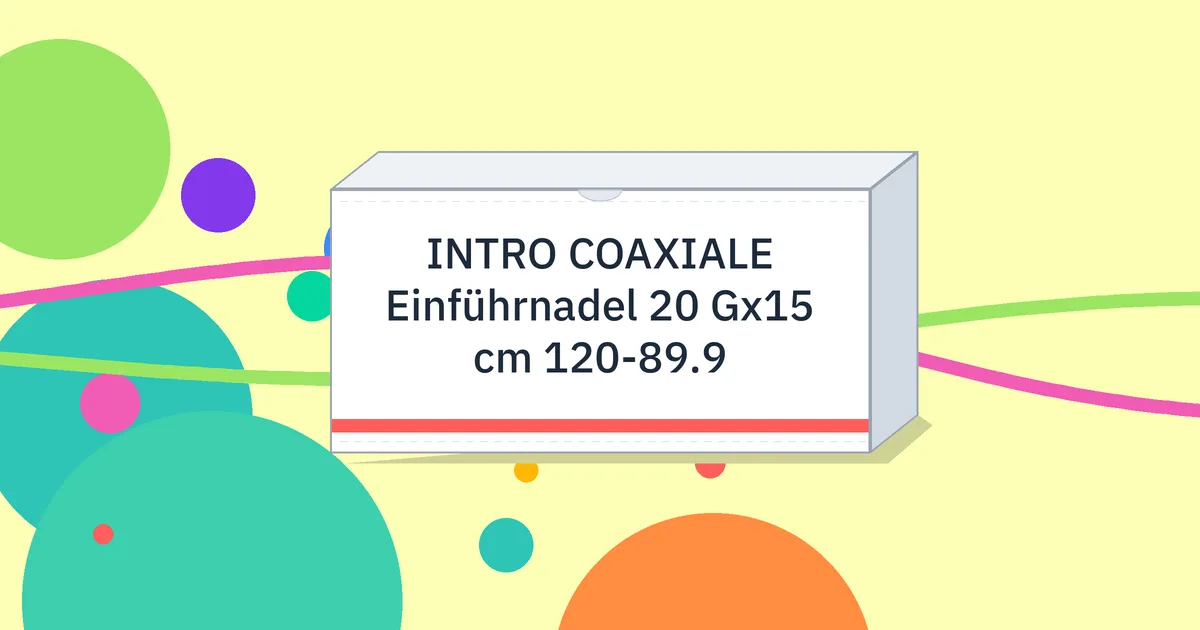 Symbolbild: Packung mit der Aufschrift INTRO COAXIALE Einführnadel 20 Gx15 cm 120-89.9 (PZN 16946340) – Verfügbarkeit und Bezug in Apotheken in Frankfurt am Main