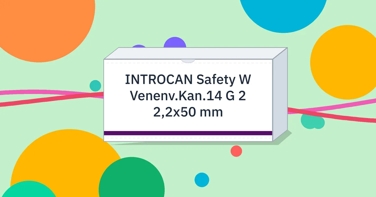 Symbolbild: Packung mit der Aufschrift INTROCAN Safety W Venenv.Kan.14 G 2 2,2x50 mm (PZN 20345221) – Verfügbarkeit und Bezug in Apotheken in Frankfurt am Main