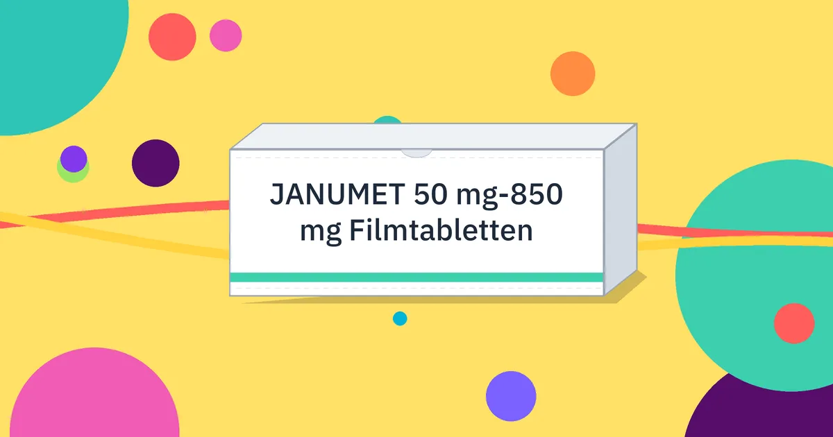 Symbolbild: Packung mit der Aufschrift JANUMET 50 mg-850 mg Filmtabletten (PZN 19995511) – Verfügbarkeit und Bezug in Apotheken in Frankfurt am Main