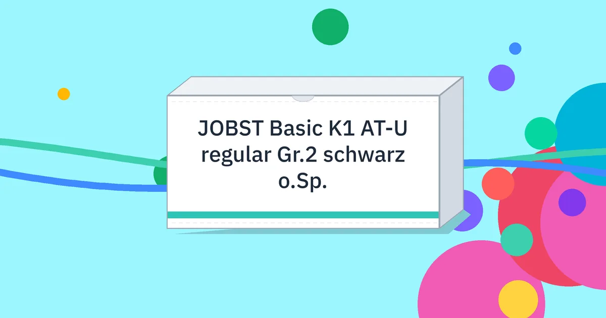 Symbolbild: Packung mit der Aufschrift JOBST Basic K1 AT-U regular Gr.2 schwarz o.Sp. (PZN 15310611) – Verfügbarkeit und Bezug in Apotheken in Frankfurt am Main