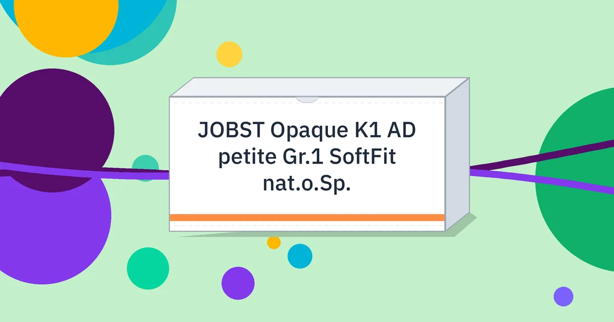 Symbolbild: Packung mit der Aufschrift JOBST Opaque K1 AD petite Gr.1 SoftFit nat.o.Sp. (PZN 13080584) – Verfügbarkeit und Bezug in Apotheken in Frankfurt am Main