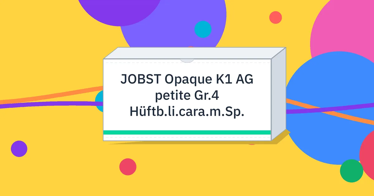 Symbolbild: Packung mit der Aufschrift JOBST Opaque K1 AG petite Gr.4 Hüftb.li.cara.m.Sp. (PZN 13097538) – Verfügbarkeit und Bezug in Apotheken in Frankfurt am Main