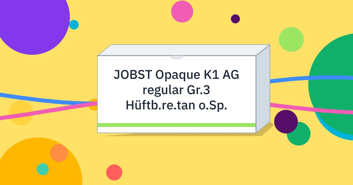 Symbolbild: Packung mit der Aufschrift JOBST Opaque K1 AG regular Gr.3 Hüftb.re.tan o.Sp. (PZN 16272373) – Verfügbarkeit und Bezug in Apotheken in Frankfurt am Main
