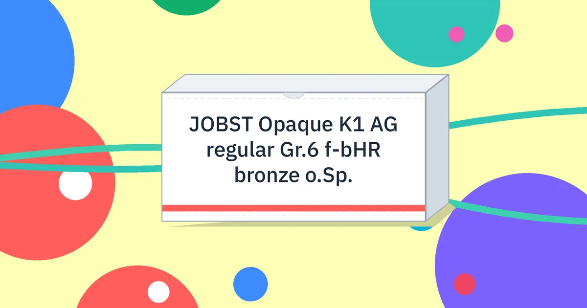Symbolbild: Packung mit der Aufschrift JOBST Opaque K1 AG regular Gr.6 f-bHR bronze o.Sp. (PZN 13094439) – Verfügbarkeit und Bezug in Apotheken in Frankfurt am Main
