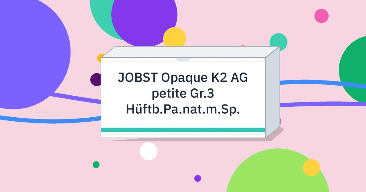 Symbolbild: Packung mit der Aufschrift JOBST Opaque K2 AG petite Gr.3 Hüftb.Pa.nat.m.Sp. (PZN 13114403) – Verfügbarkeit und Bezug in Apotheken in Frankfurt am Main