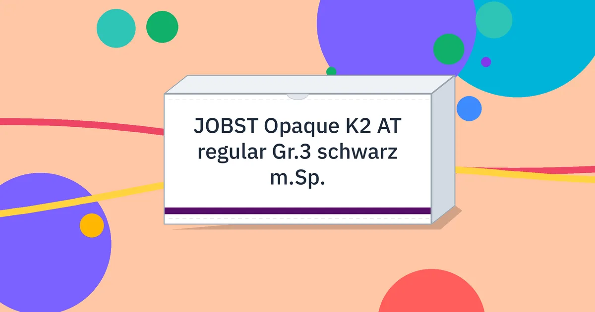 Symbolbild: Packung mit der Aufschrift JOBST Opaque K2 AT regular Gr.3 schwarz m.Sp. (PZN 10724207) – Verfügbarkeit und Bezug in Apotheken in Frankfurt am Main